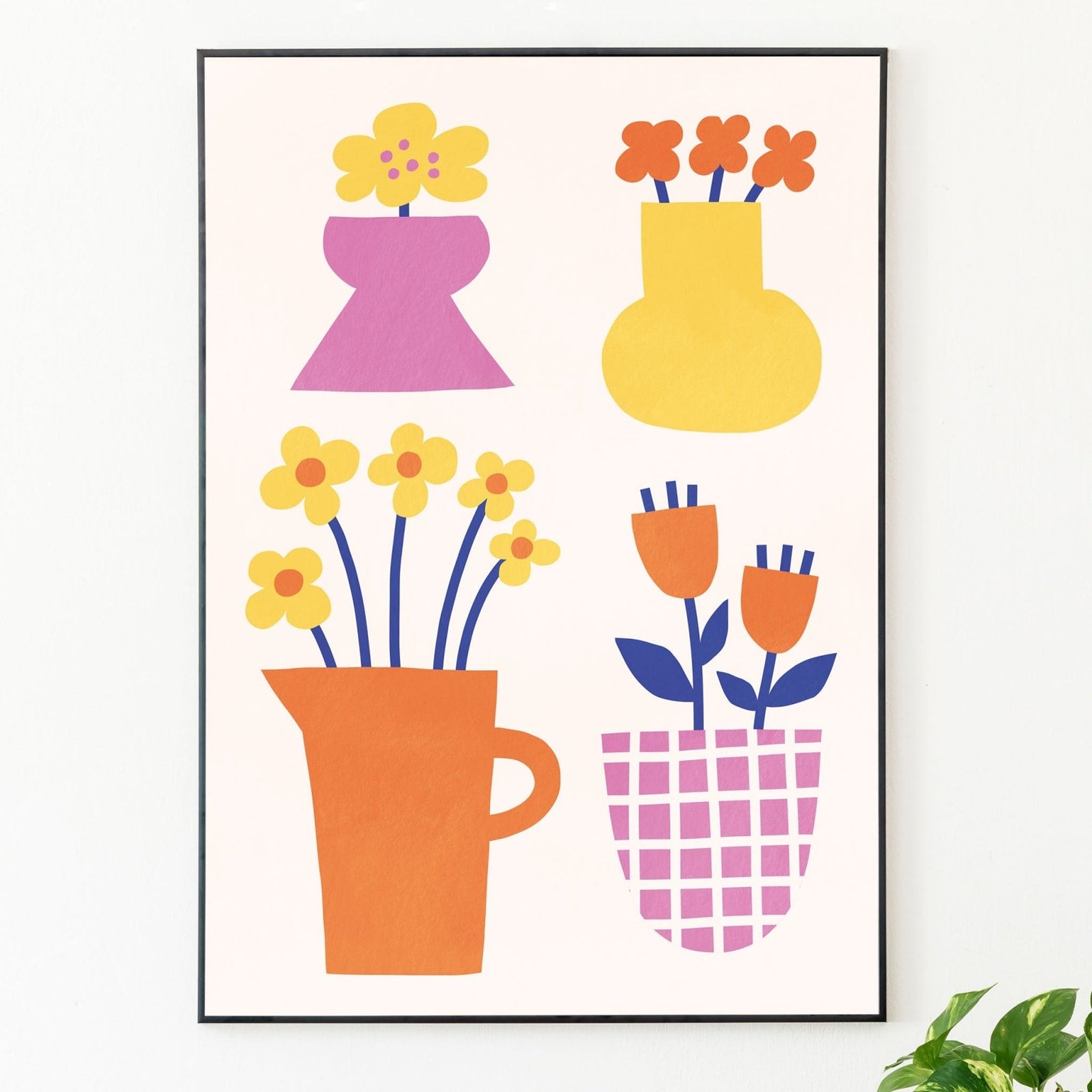 Flower vases, fun and colorful poster for adults and kids rooms — Made ...