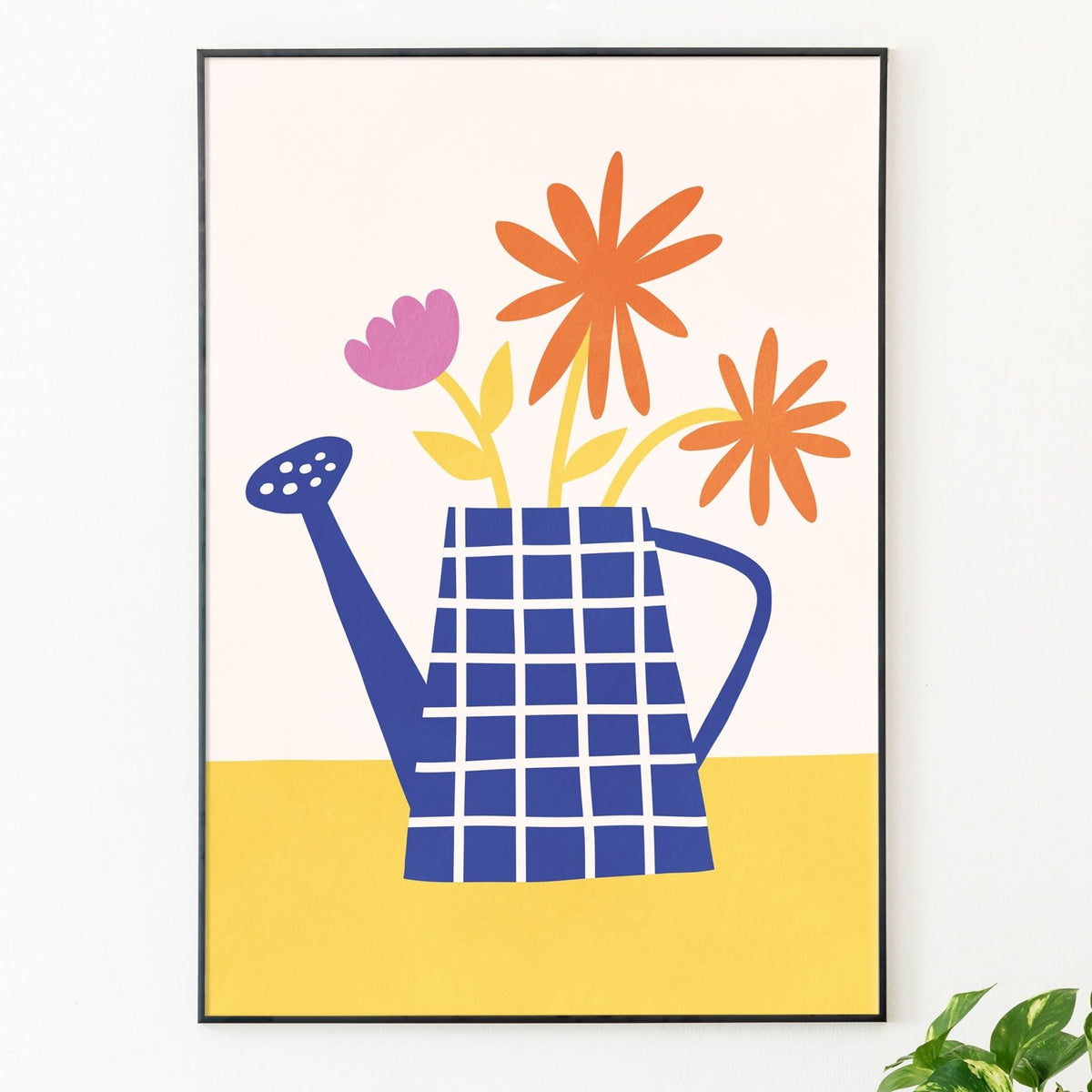 Flowers in a watering pot, colorful poster for adults and kids rooms ...