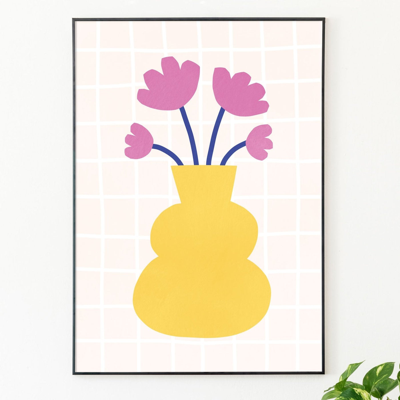 Flowers in a yellow vase, colorful poster for adults and kids rooms ...