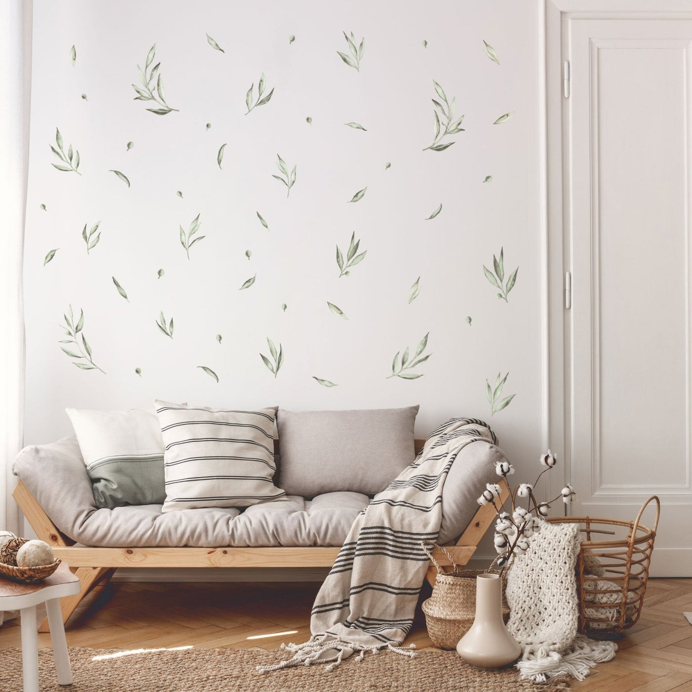 Botanical Olive Branches Wall Stickers in muted watercolor tones — Made ...