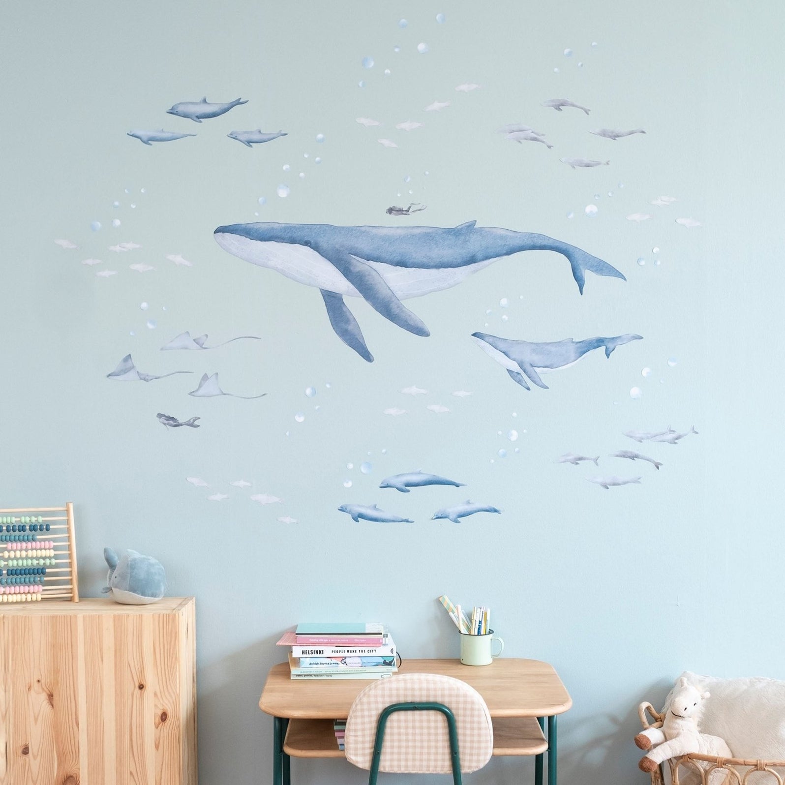 Deep sea whale, mermaid and diver wall decals for kids rooms — Made of ...