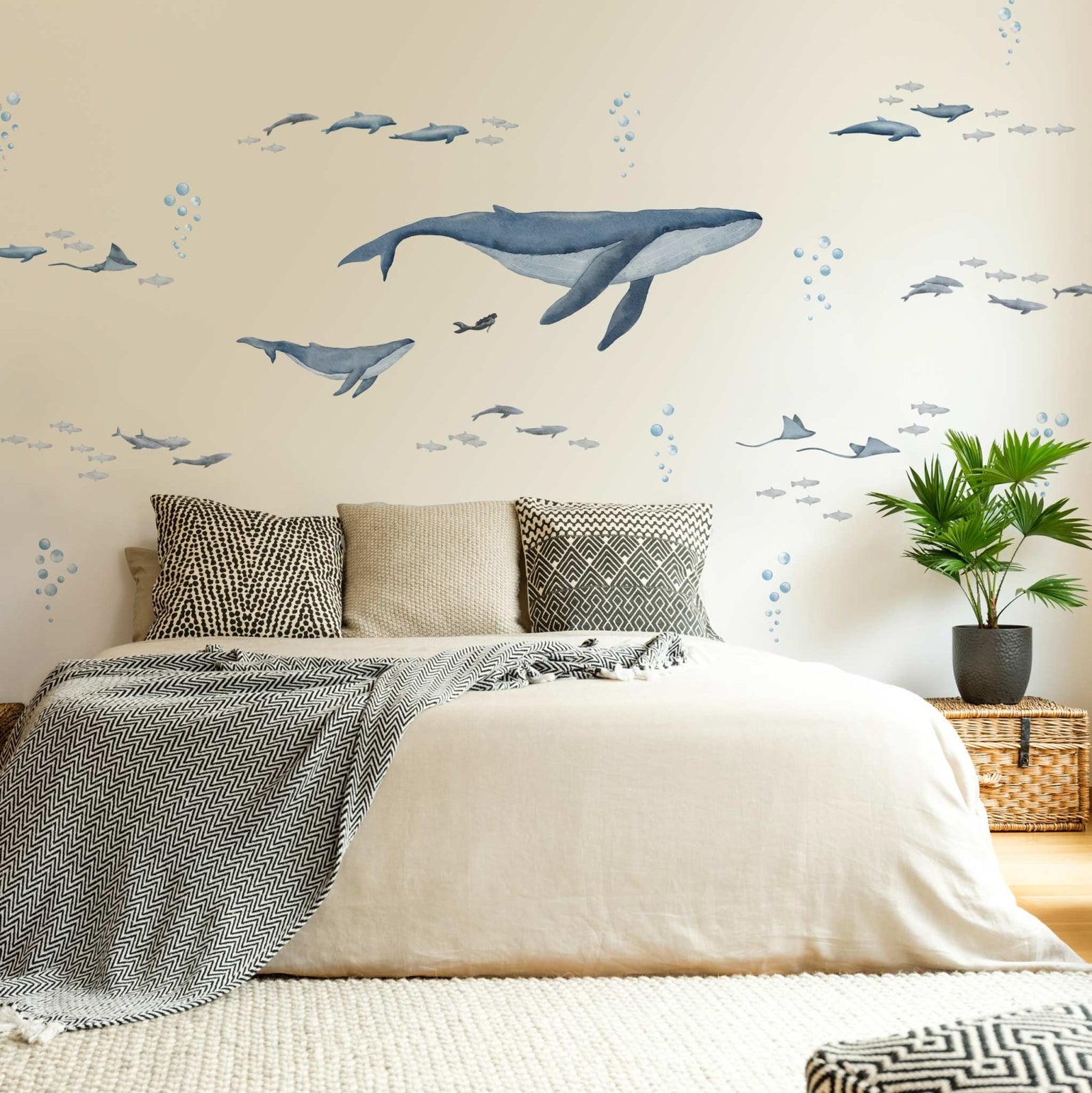 Deep sea whale, mermaid and diver wall decals for kids rooms — Made of ...