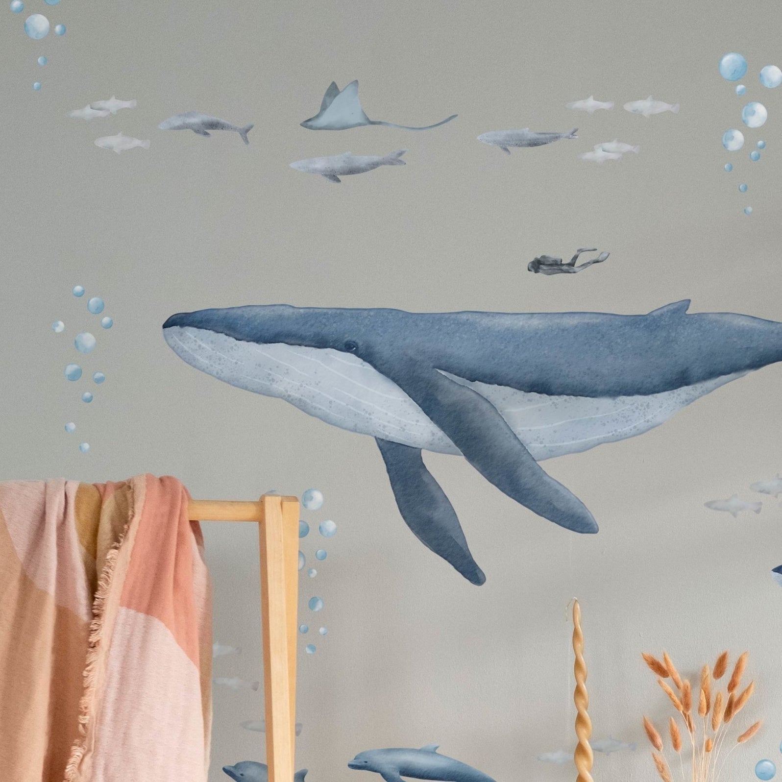 Deep sea whale, mermaid and diver wall decals for kids rooms — Made of ...