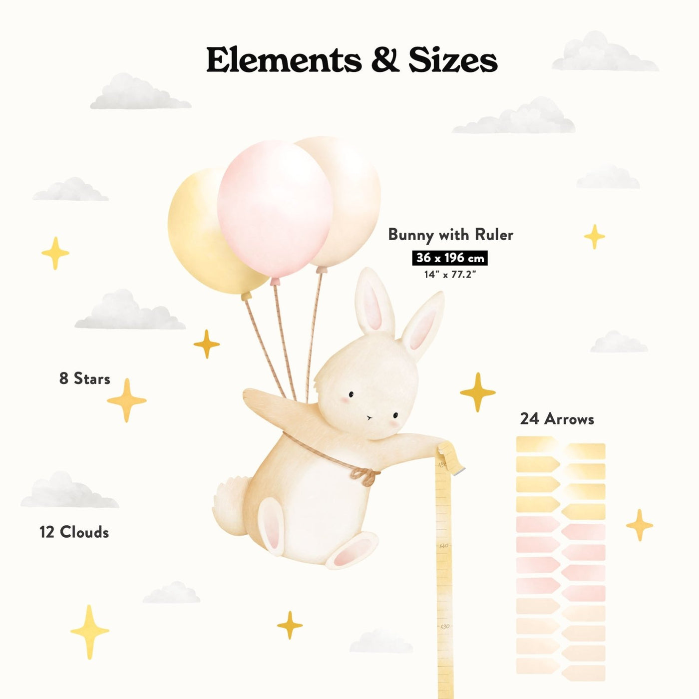 The cutest floating bunny height chart wall sticker for nurseries and ...