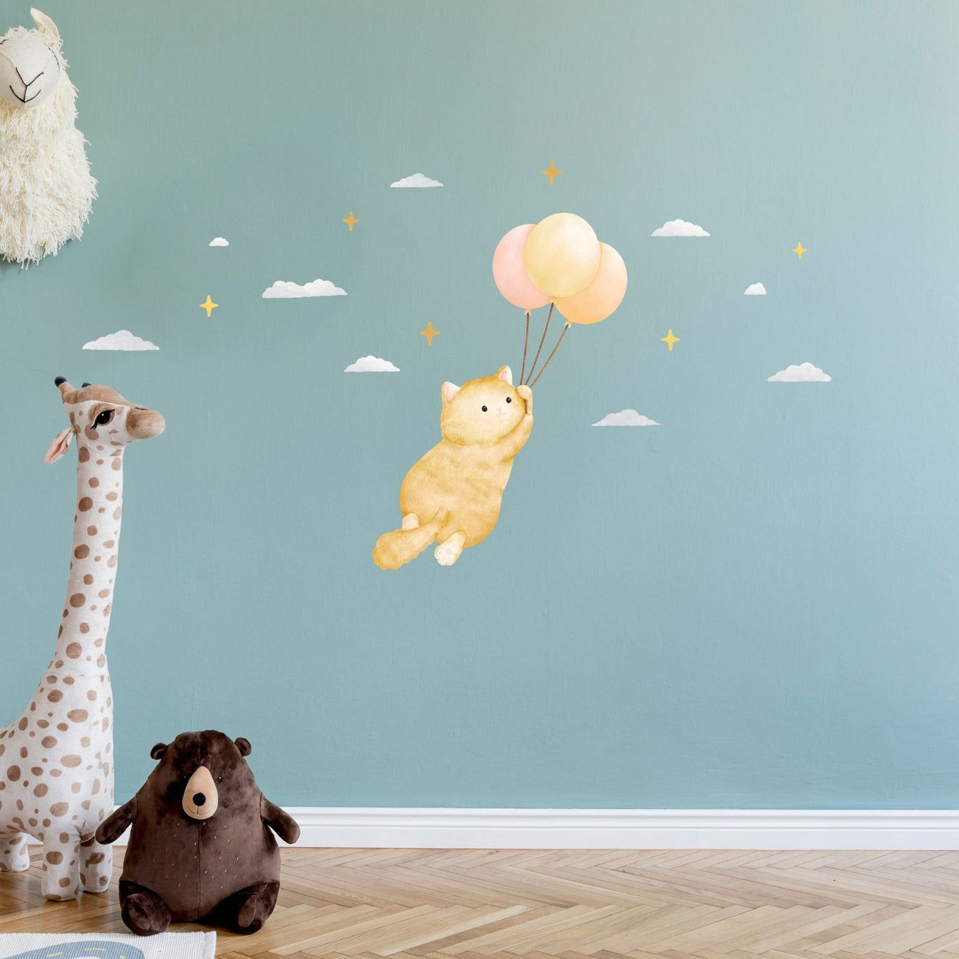 Zwevende Kat Muursticker, plasticvrij kinderkamer decor — Made of Sundays