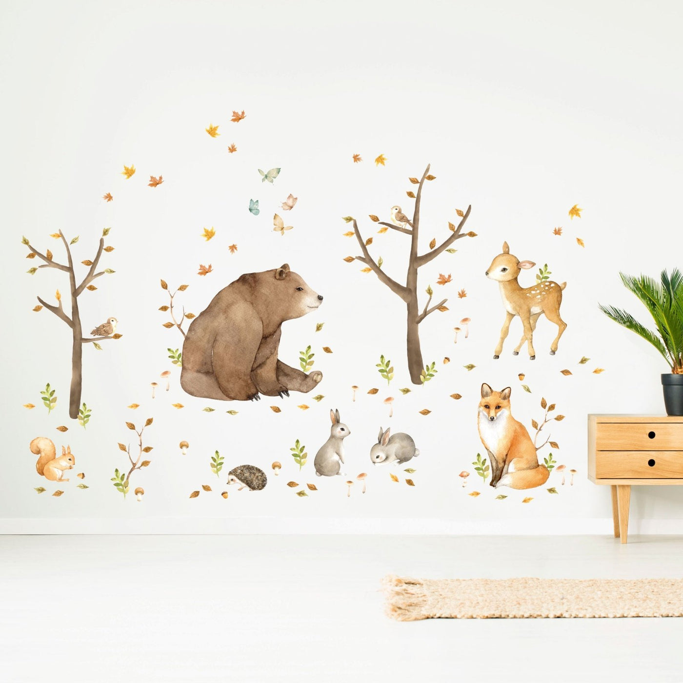 Beautiful watercolour forest animals wall stickers for kids room decor ...