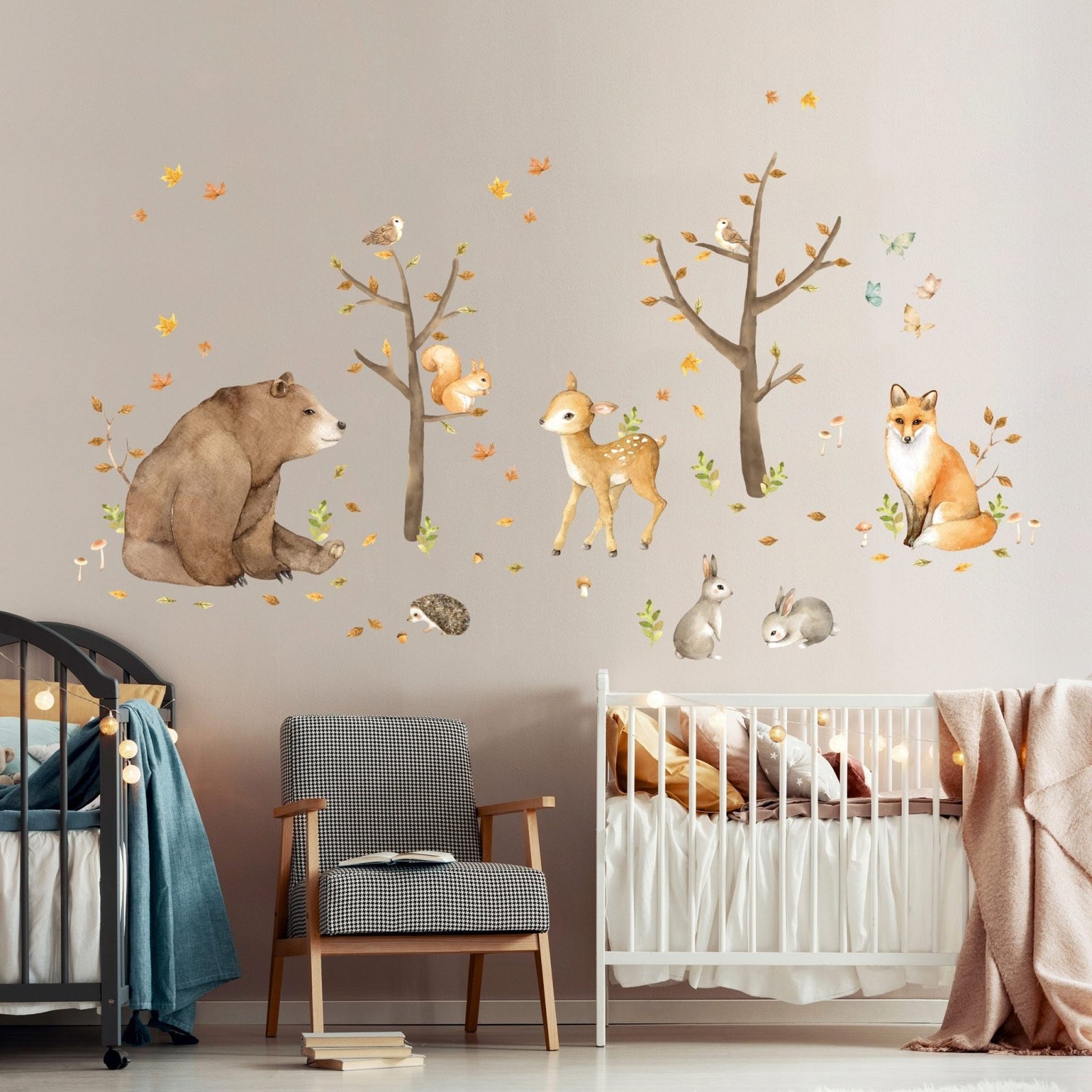 Beautiful watercolour forest animals wall stickers for kids room decor ...
