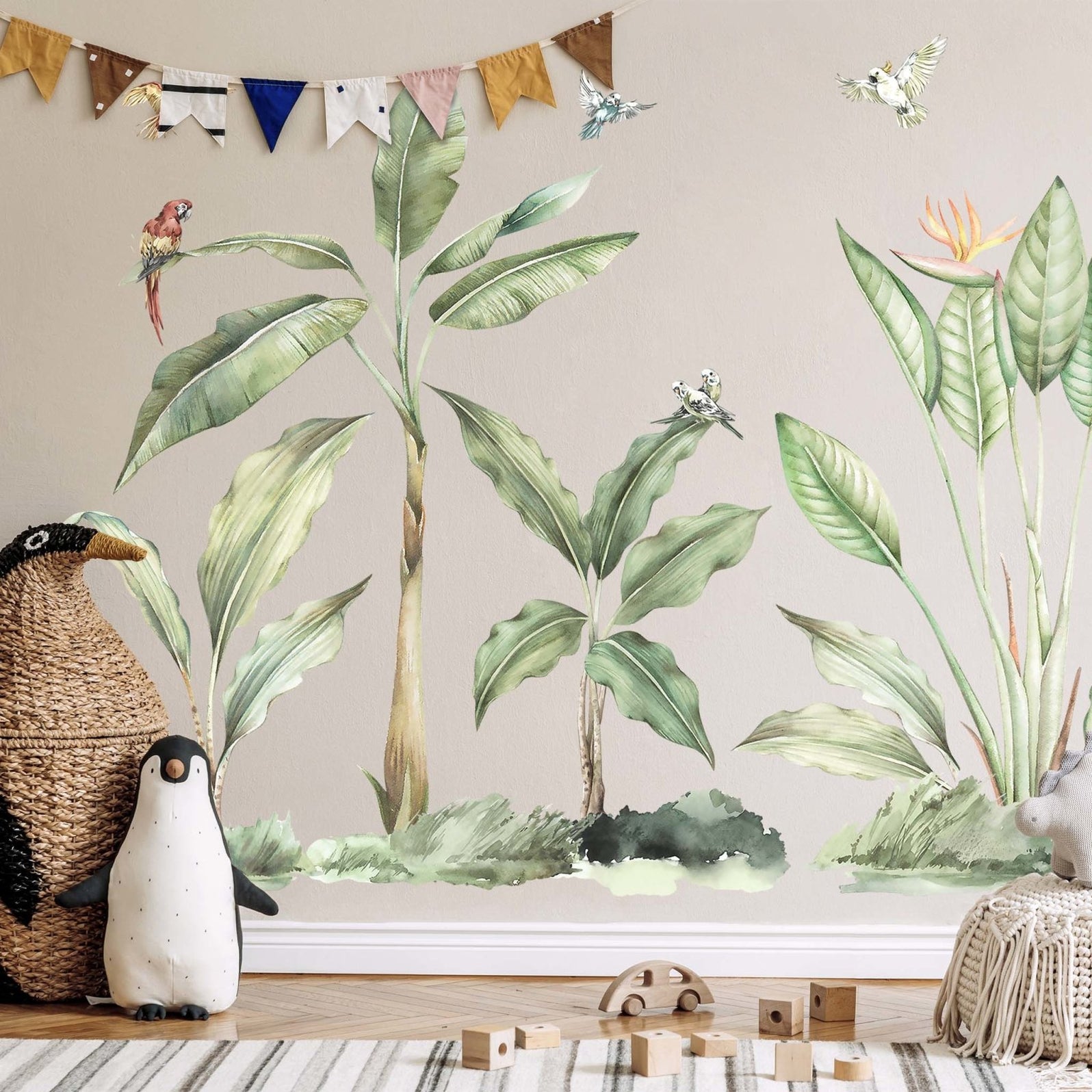Tropical Jungle Plants Wall Stickers, plastic-free kids room decor ...