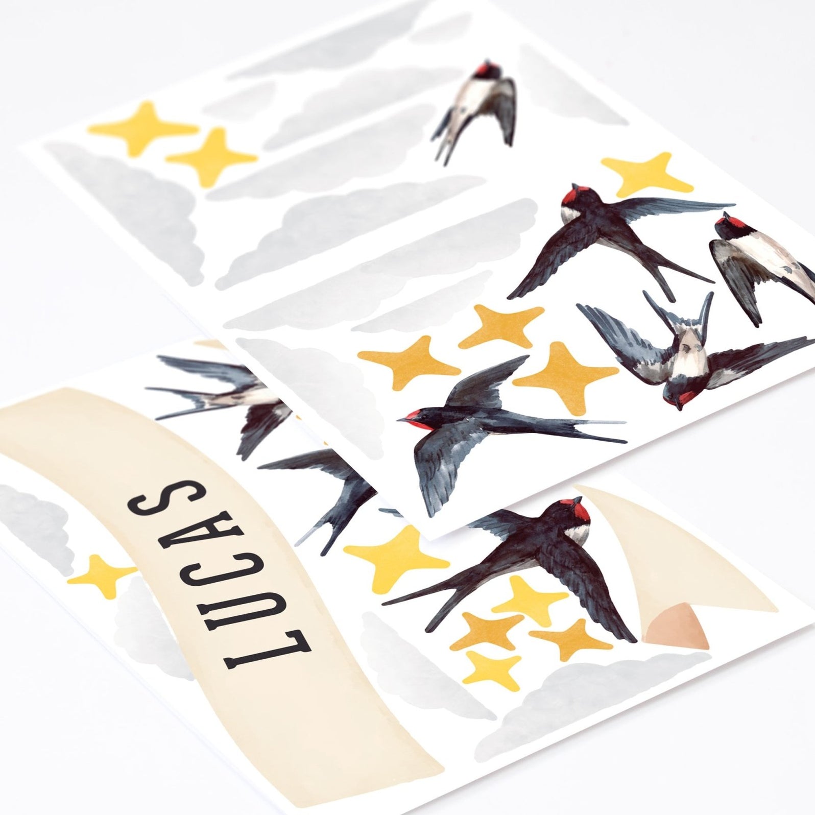 Beautiful Name Wall Sticker with birds, personalised kids room stickers ...