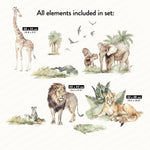 Savanna animals wall stickers including lions, elephants and giraffe ...