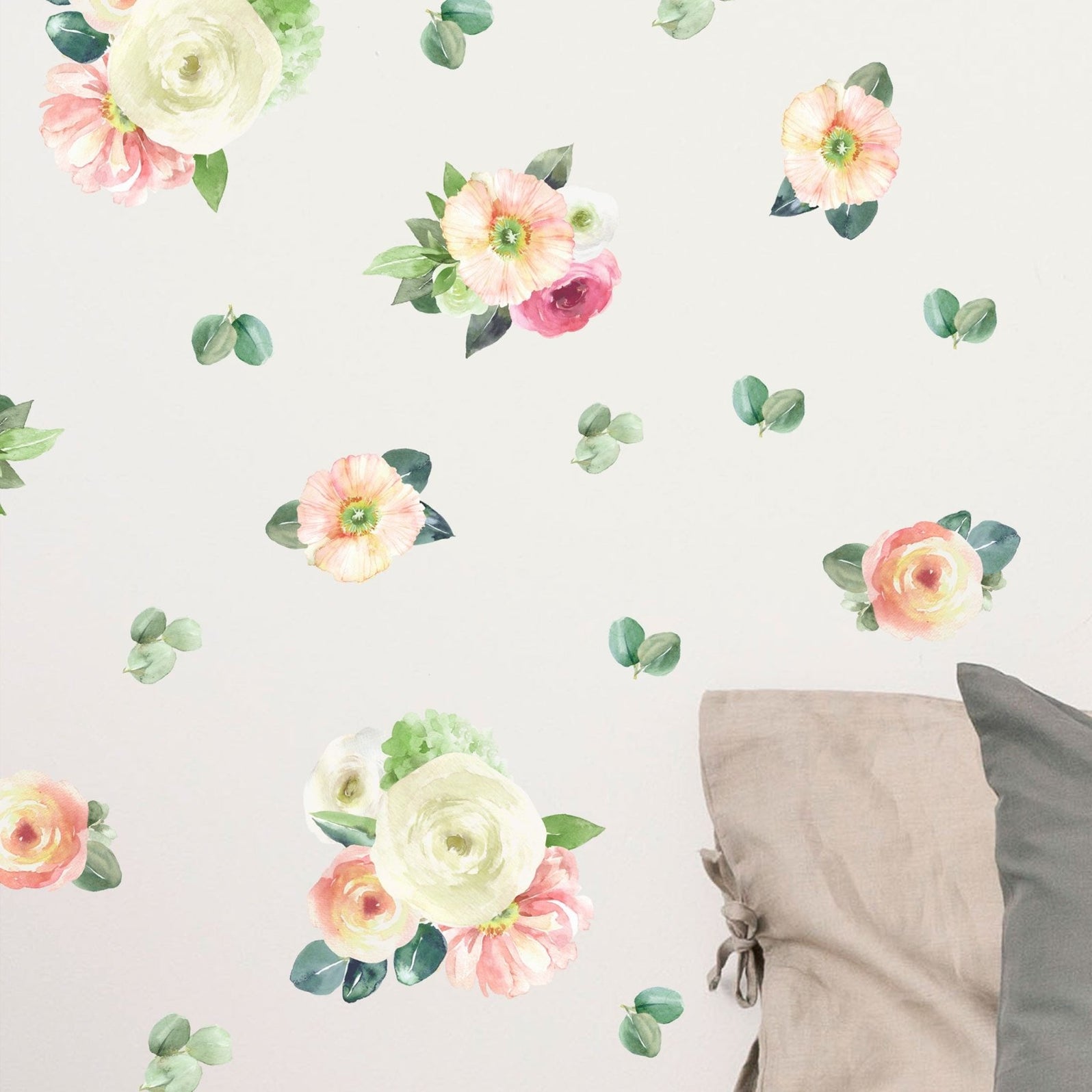 Warm watercolour roses and peonies wall sticker flowers for classic ...